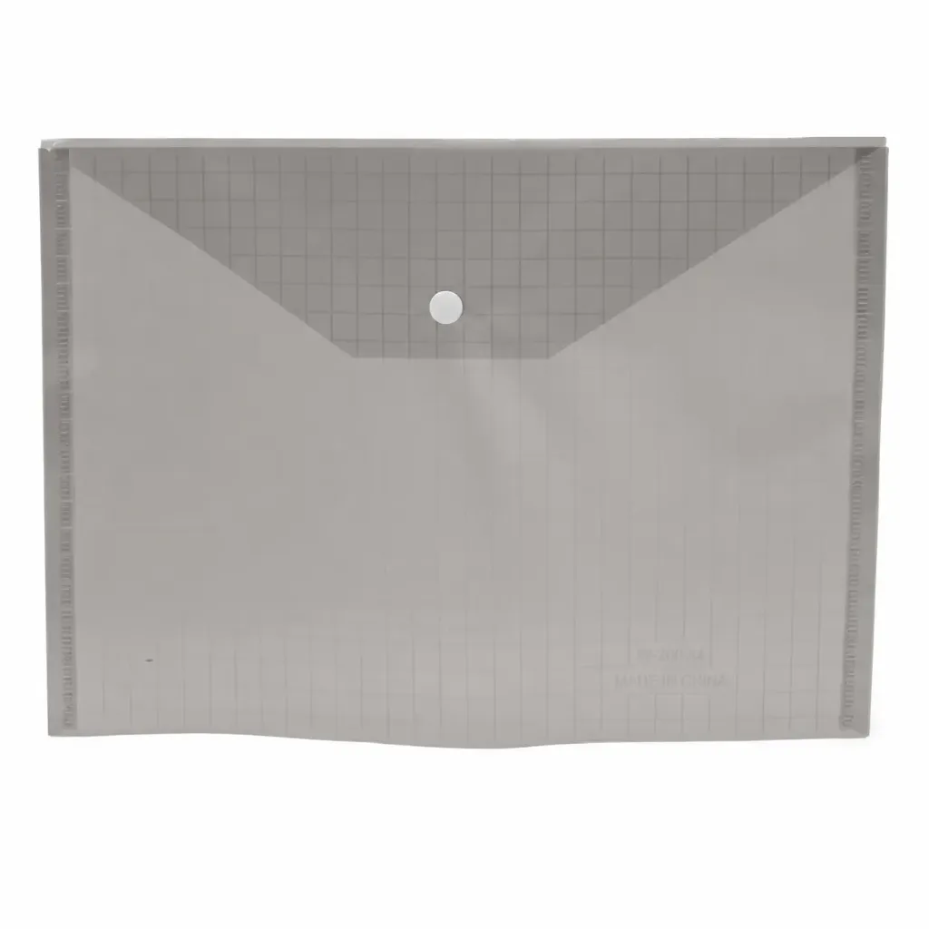 PAQ SOBRE PLASTICO CON BROCHE T/OFICIO HORIZONTAL HUMO C/12 | MiOfi